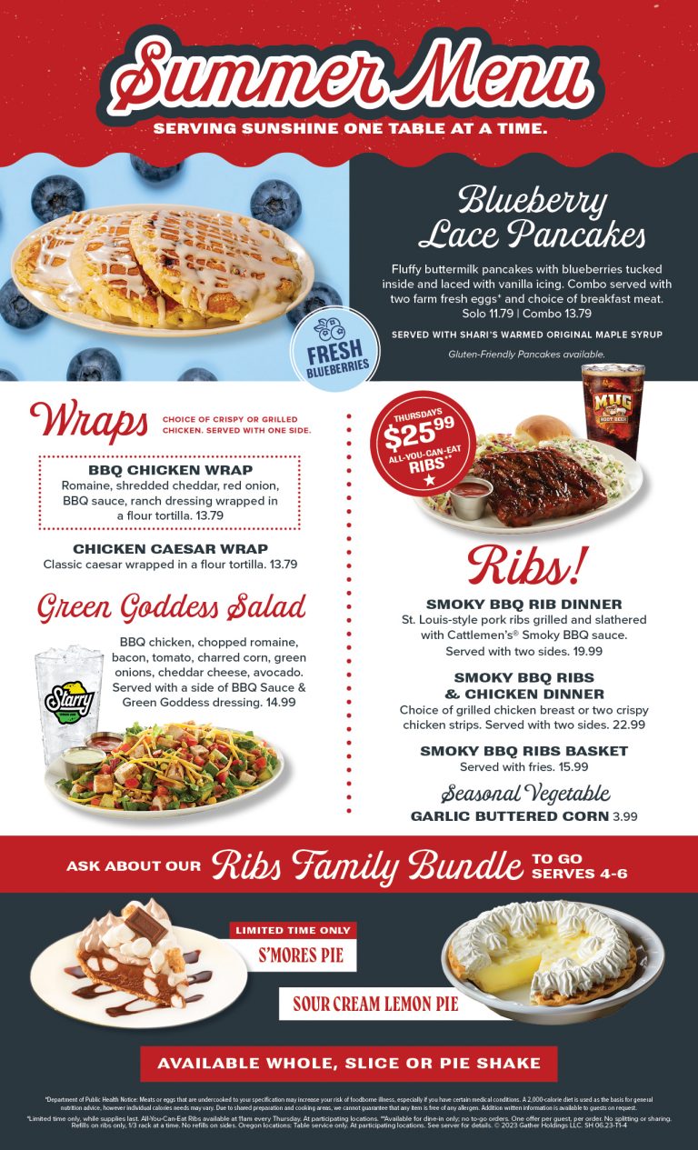 Summer Menu | Shari’s Restaurant